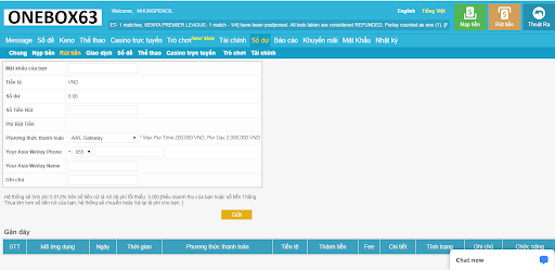 Hướng dẫn các bước rút và nạp tiền Onebox63 chi tiết